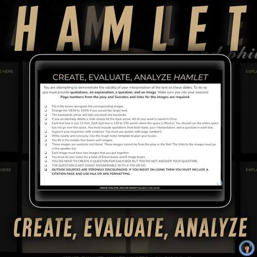 HAMLET Google Slides assignment, CREATE, EVALUATE, ANALYZE, Hamlet ...