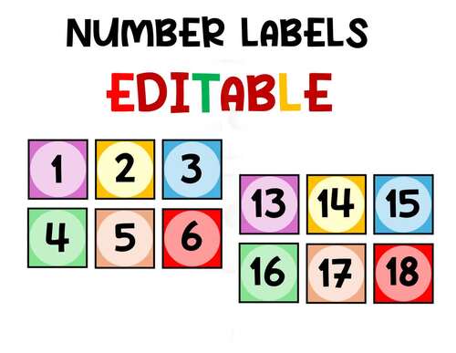 Printable Bright Number Labels, Calendar Numbers, Cubby Numbers, Numbers