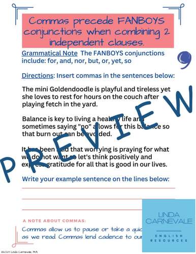 Comma Rules, Comma Worksheets Grammar Quiz - ELA 6th - 12th Punctuation ...