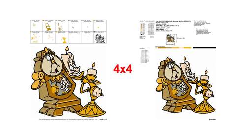 Cogsworth and Lumiere Disney animated embroidery designs - Instant Download