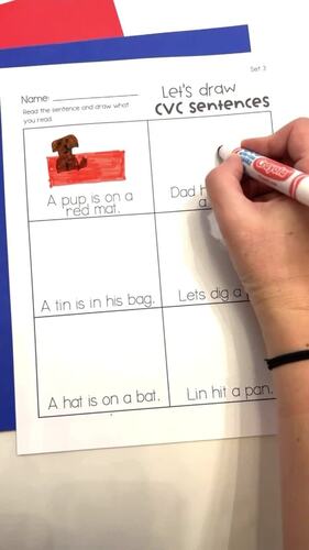 CVC Sentences Literacy Center Worksheets - Draw & Find by kindielife ...