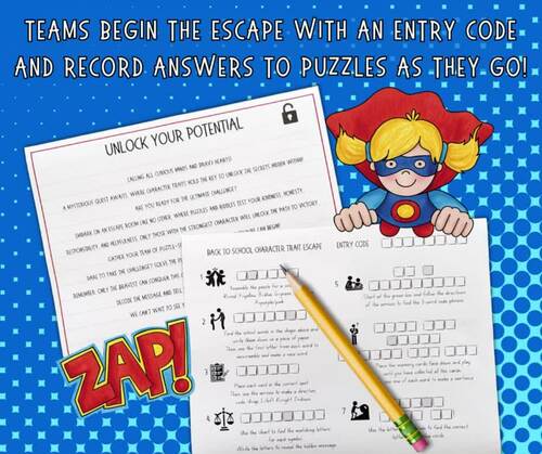 Back to School with Character Traits PRINTABLE-Escape Room Game | TPT