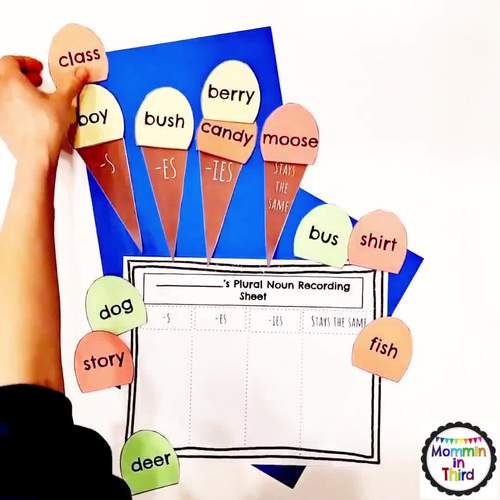 Plural Nouns Activity Ice Cream Sort Game - s, ies, es, no change