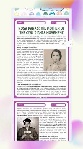 Rosa Parks Biography Nonfiction Reading Comprehension Middle School ...