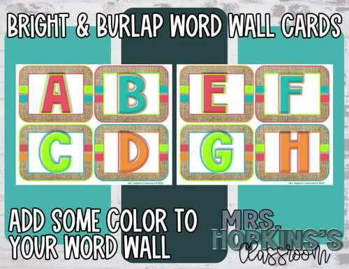 Word Wall Letters in Burlap and Bright Classroom Decor Theme | TPT