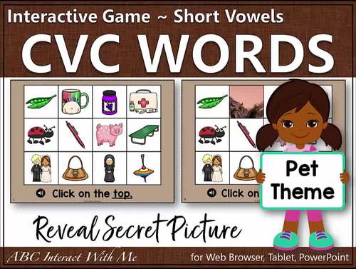 CVC Words Short Vowels Interactive Phonics Game {Reveal Secret Picture}