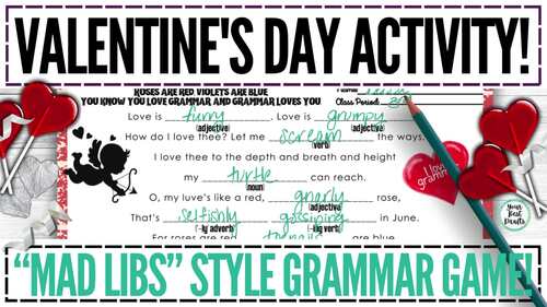 Valentine's Day Activity Middle School ELA English "Mad Libs" Fun ...