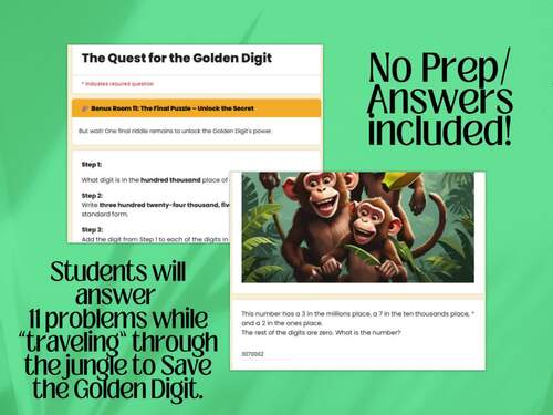 5th Grade Jungle Place Value Digital Escape Room Google Form Math ...