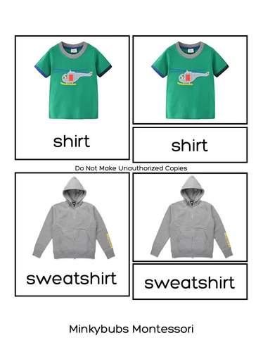 3 Part Cards Clothing Clothes Montessori by Minkybubs Montessori