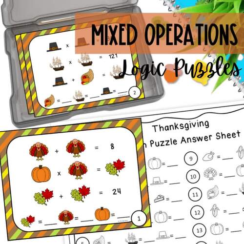 Thanksgiving Logic Puzzle Math Enrichment Activity Mixed Operations
