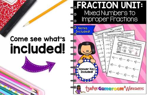 Fraction Unit - Mixed Numbers to Improper Fractions | Fractions Worksheets