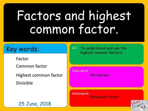 Factors and Highest Common Factor (HCF) by Maths Support Centre | TPT