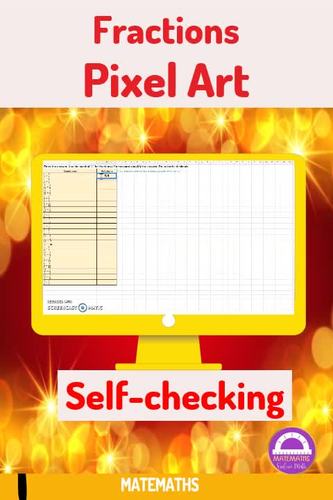 Adding and Subtracting Fractions Christmas Pixel Art Activity Excel