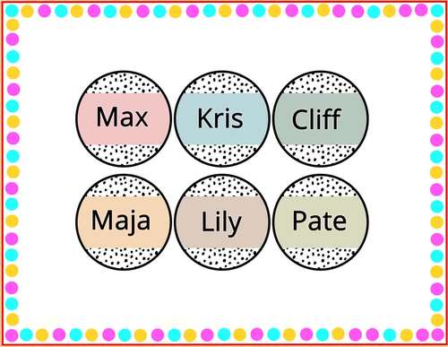 Printable Boho Spotty Neutral Student Name Labels, Round Student Name Signs