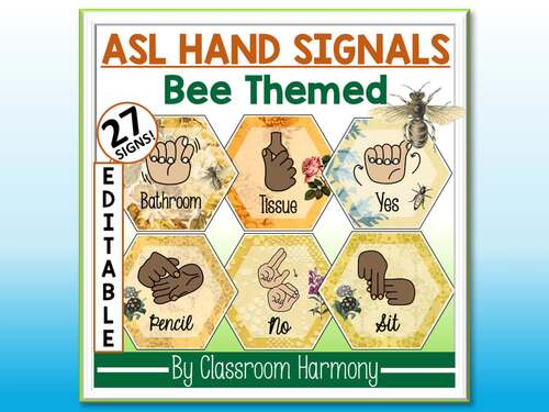 ASL Classroom Hand Signals: Honey Bee & Flower Editable Sign Language ...