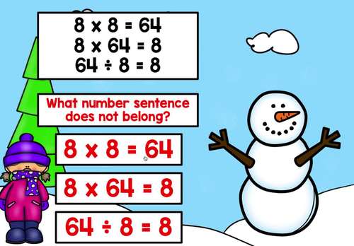 Winter Multiplication and Division Fact Families for Google Slides™