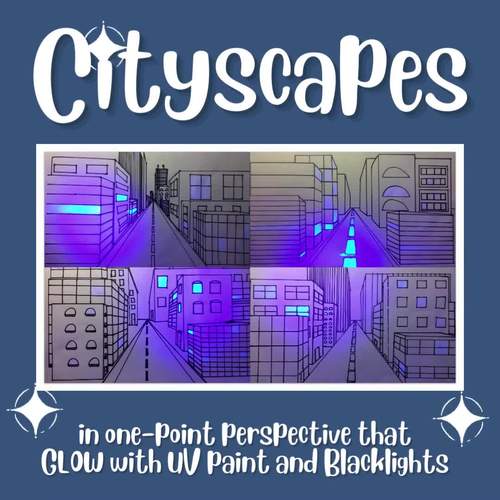 Cityscape in One-Point Perspective that GLOWS with UV Paint & Black Light