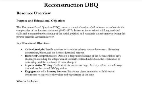 Reconstruction DBQ by PBL History & Civics | TPT