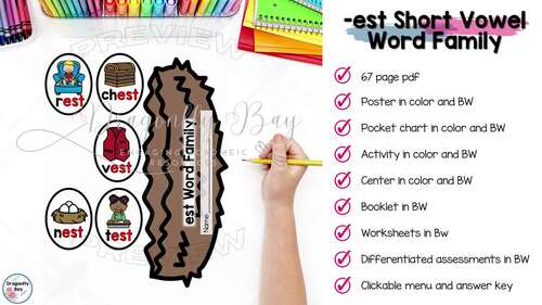 est Word Family Worksheets – Short E Phonics Word Work Activities for K ...