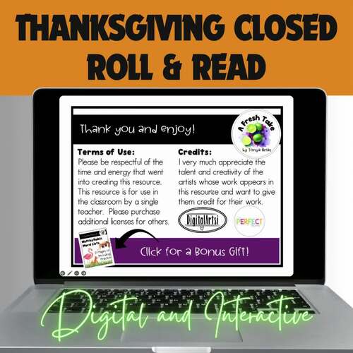 Thanksgiving Multisyllabic Closed Words Sentences Roll & Read Digital ...