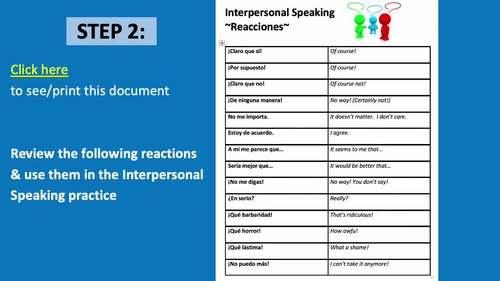 Interpersonal Speaking Reaction Practice AP Spanish Language & Culture Exam