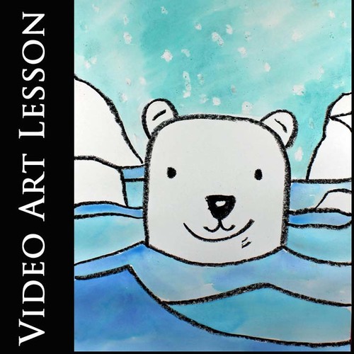 Video Art Lesson Directed Drawing & Painting a Polar Bear Winter Activity