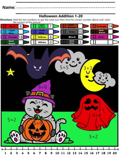 Halloween Addition 1-20 Witch Cat Pumpkin with Numberline No Prep
