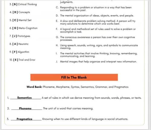 Cognitive Psychology Language and Intelligence Test | TPT