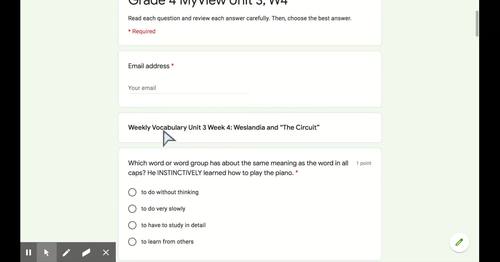 4th Grade MyView Literacy Unit 3 Week 4 Google Form Quiz Assessment ...