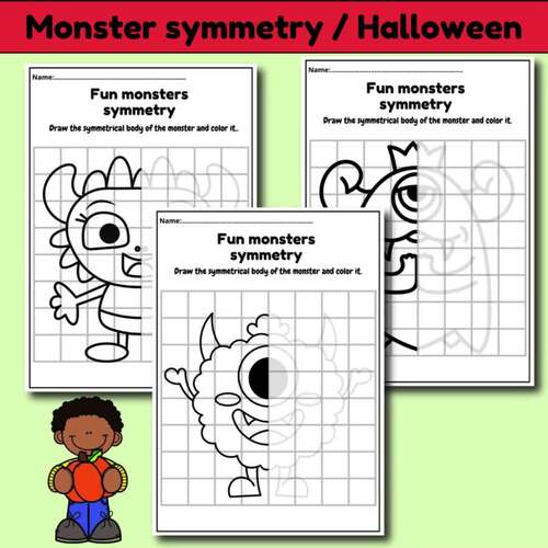 Monster Symmetry, October, Halloween, prek, k, 1st, 2nd grades, resources.