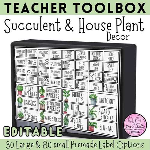 Teacher Toolbox Labels | Succulent & Plant Décor | 44 Drawer Spotlight ...