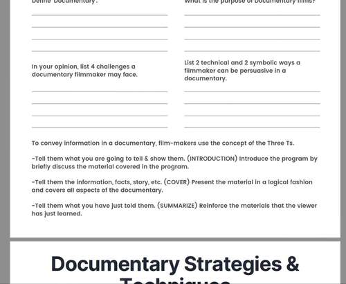 Documentary Film Workbook by Miss L's Class | Teachers Pay Teachers