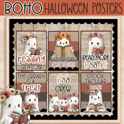 Library Halloween Posters | October Fall Bulletin Board | Autumn Boho ...