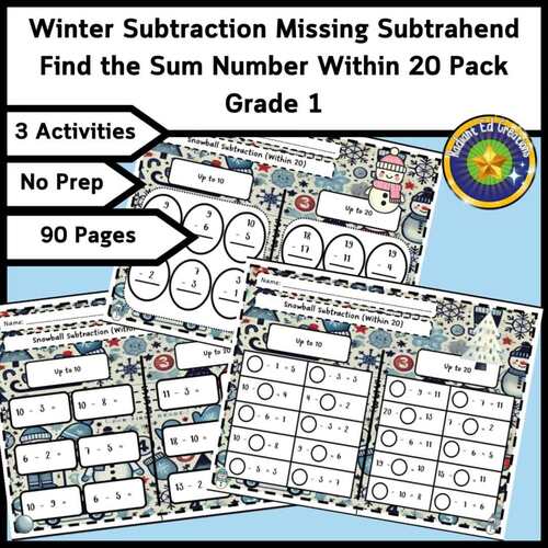 Winter Subtraction Missing Subtrahend Find the Sum Number Within 20 ...