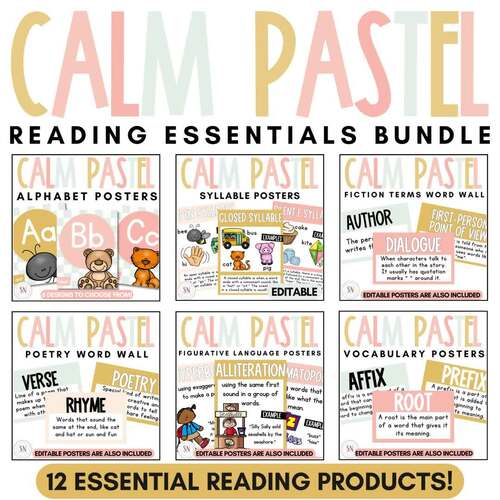 Calm Pastel Reading Classroom Decor Essentials | Editable | *NEW!