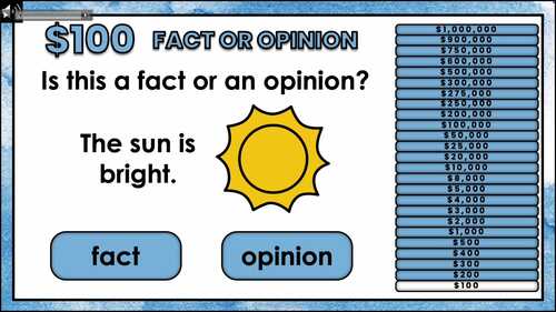 Fact vs Opinion ELA Review Game Show Reading Games Test Prep Quiz
