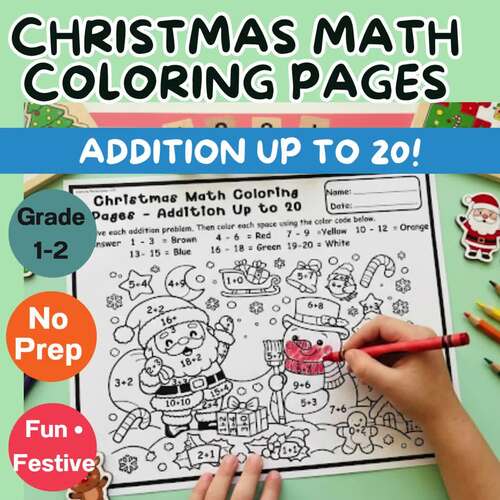Christmas Addition Up to 20 | Math Coloring Worksheets for Grade 1 & 2