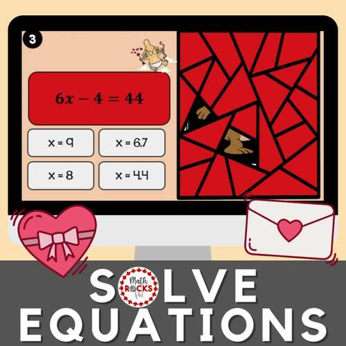 Valentine's Day Multi-Step Equations |Variables on One Side Boom Cards ...