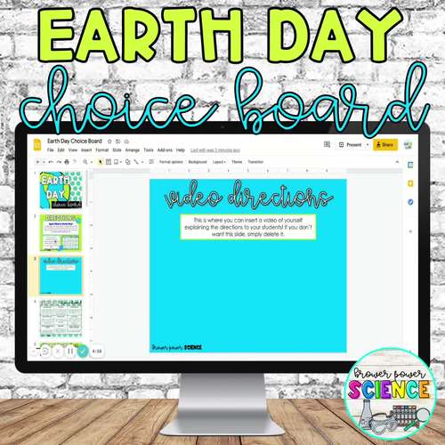 Earth Day Digital Choice Board by Brower Power Science | TPT
