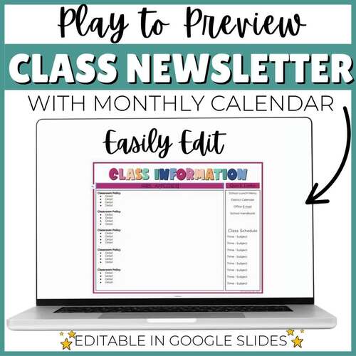 BOLD Editable Monthly Classroom Newsletter & Calendar Template | Google ...