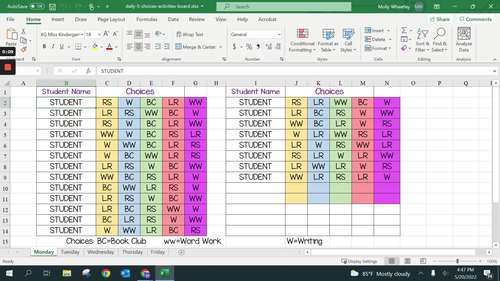 Daily 5 Choice Activities Board | Editable Excel & Google Sheets