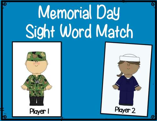 Memorial Day Sight Word Match Game by The Teaching Scene by Maureen