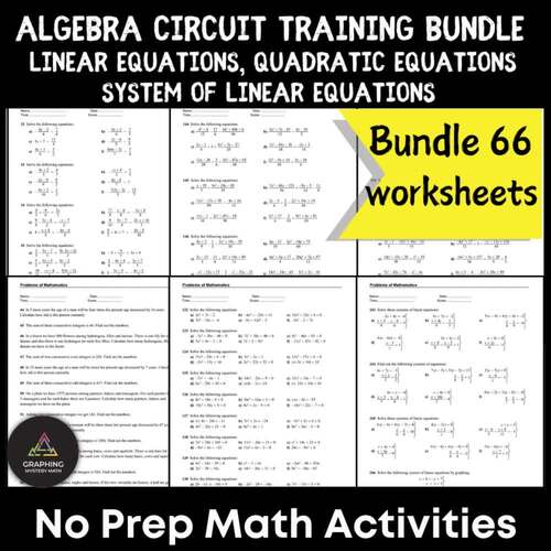 Solving Linear, Quadratic, and System of Equations Algebra Bundle 66 ...