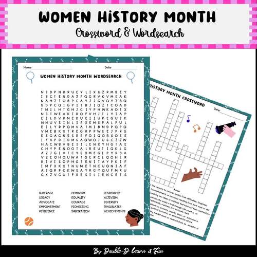 Women's History Month Crossword&Word Search 3-5 Women Activities Vocabulary