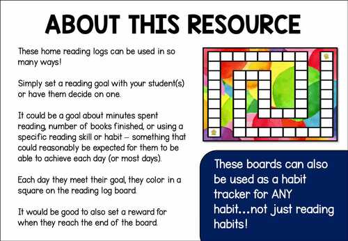 Home Reading Log for Reading Time or Reading Habits - Daily Habit Tracker