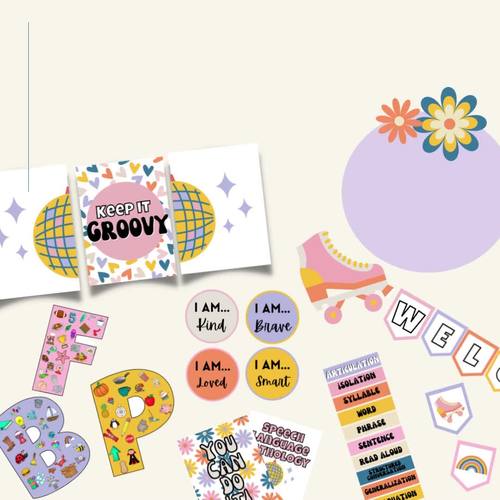 Groovy Retro Color Theme Speech Sound Wall | 70's Theme | Digital Download