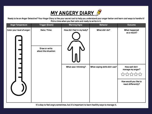 My Anger Diary | Anger Coping Self-Monitoring Tool | Self-Reflection