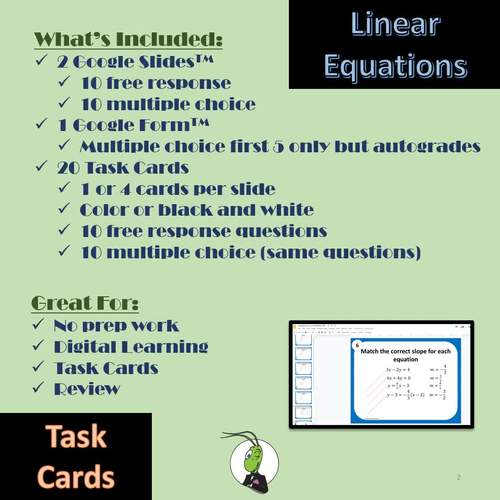 Writing Equations of Lines Review Google Task Cards | Algebra 1 - Calculus
