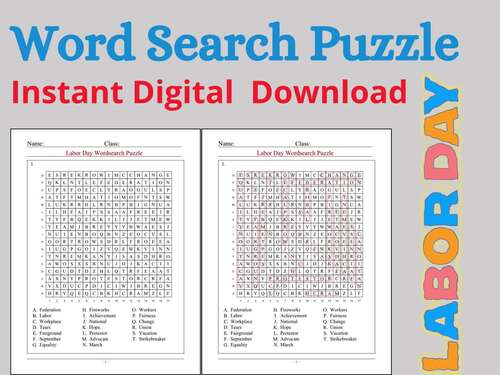 Labor Day Word Search Puzzle No Prep by Top Opportunities Teacher