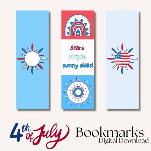4th of July Bookmarks – Patriotic Printable Reading Gift for Kids (Set 2)